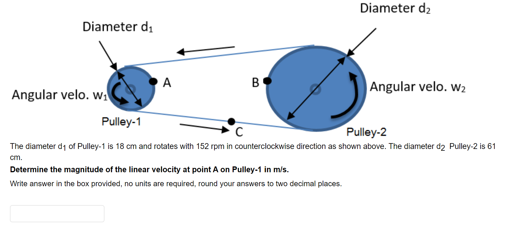 Solved Diameter d₂ A Angular velo. W₂ Angular velo. W₁ | Chegg.com