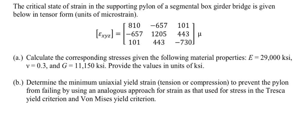 Solved The critical state of strain in the supporting pylon | Chegg.com