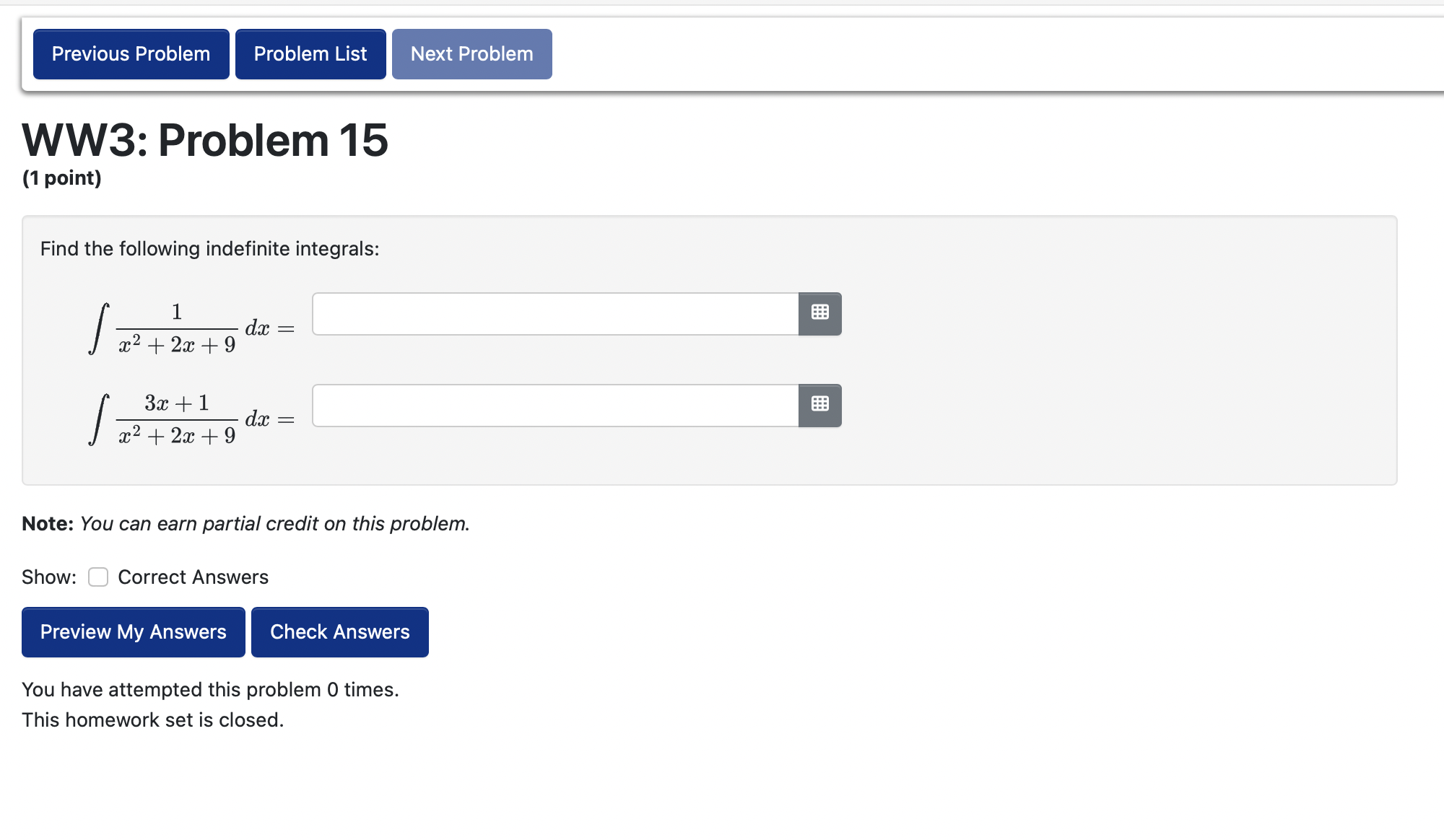 Solved WW3: Problem 15 (1 point) Find the following | Chegg.com