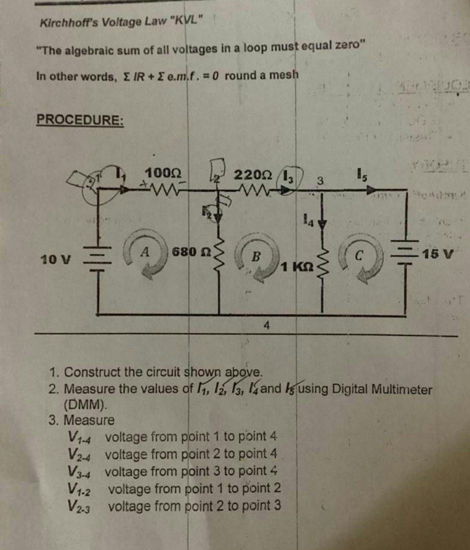 Solved Kirchhoff's Voltage Law "KVL" "The algebraic sum of | Chegg.com