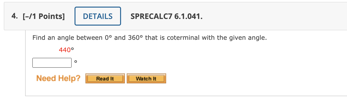 Solved 4. [-/1 Points] DETAILS SPRECALC7 6.1.041. Find an | Chegg.com
