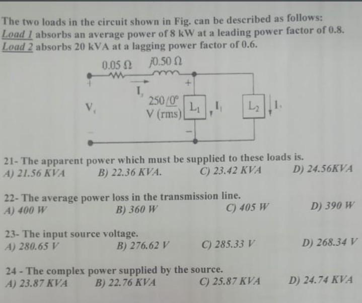 Solved The two loads in the circuit shown in Fig. can be | Chegg.com
