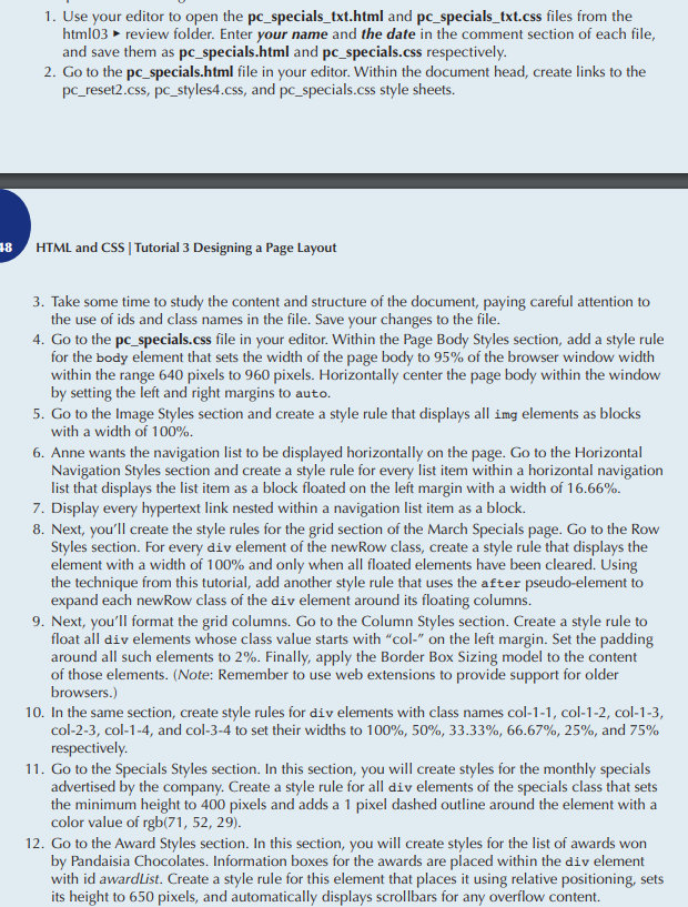 Solved 1. Use your editor to open the pc_specials_txt.html | Chegg.com