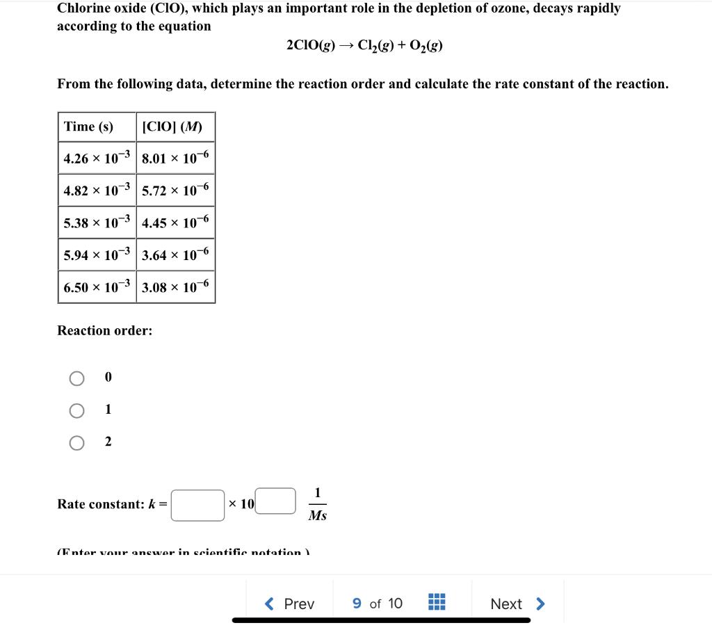 Solved Chlorine oxide (ClO), which plays an important role | Chegg.com