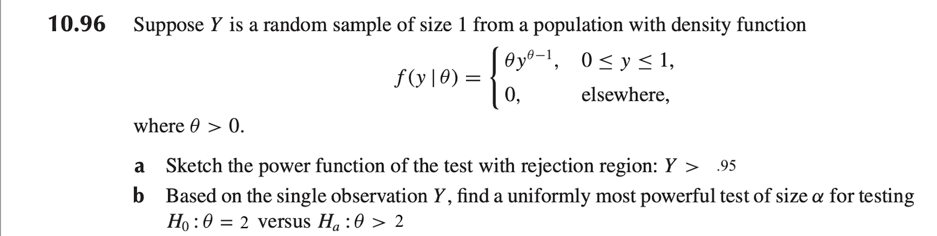 96 Suppose Y is a random sample of size 1 from a | Chegg.com