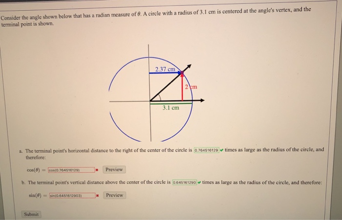 Solved Consider the angle shown below that has a radian | Chegg.com