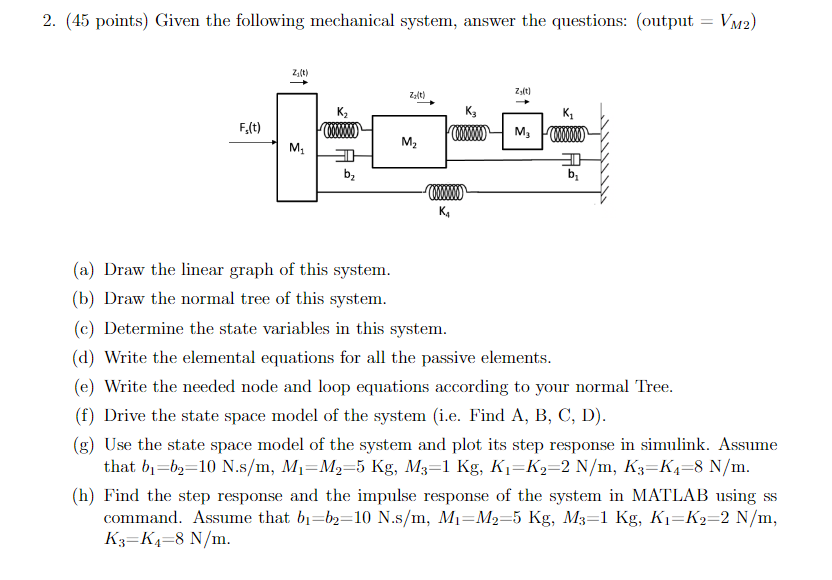 Solved 2. (45 points) Given the following mechanical system, | Chegg.com