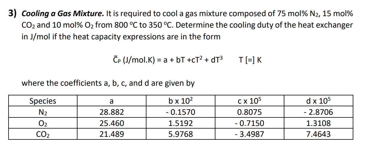 Solved 3) Cooling a Gas Mixture. It is required to cool a | Chegg.com