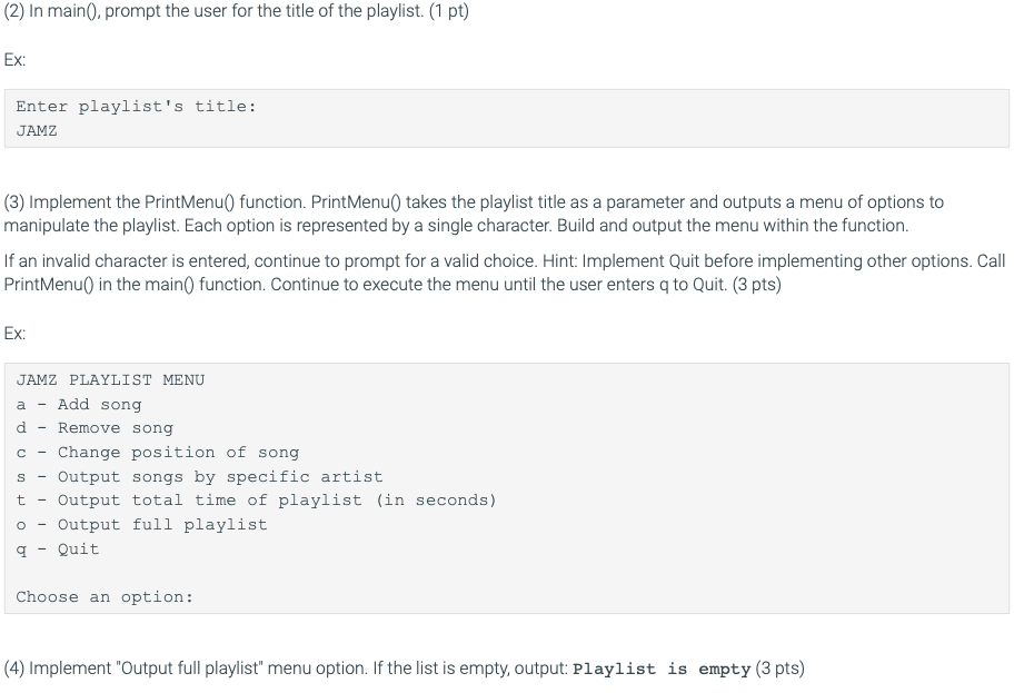 20.7 Lab: Playlist You will be building a linked | Chegg.com