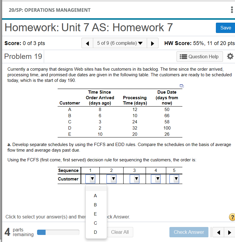 Solved The average flow time and average days past due for | Chegg.com