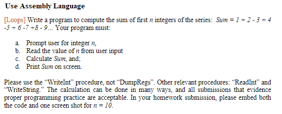 Solved Use Assembly Language = 1 2-3 4 Loops] Write a | Chegg.com