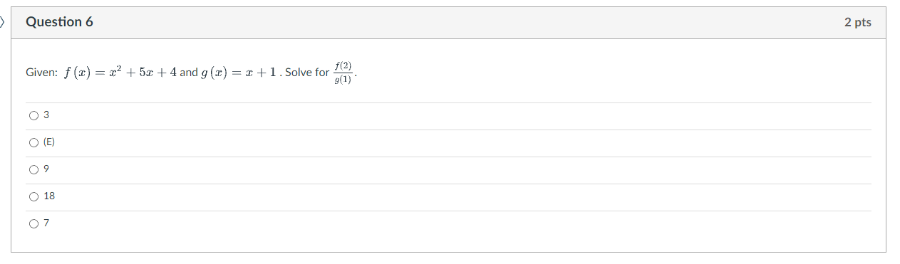 Solved Given: f(x)=x2+5x+4 and g(x)=x+1. Solve for g(1)f(2) | Chegg.com