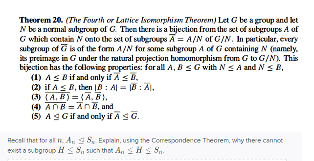 Solved Theorem 20. (The Fourth or Lattice Isomorphism | Chegg.com