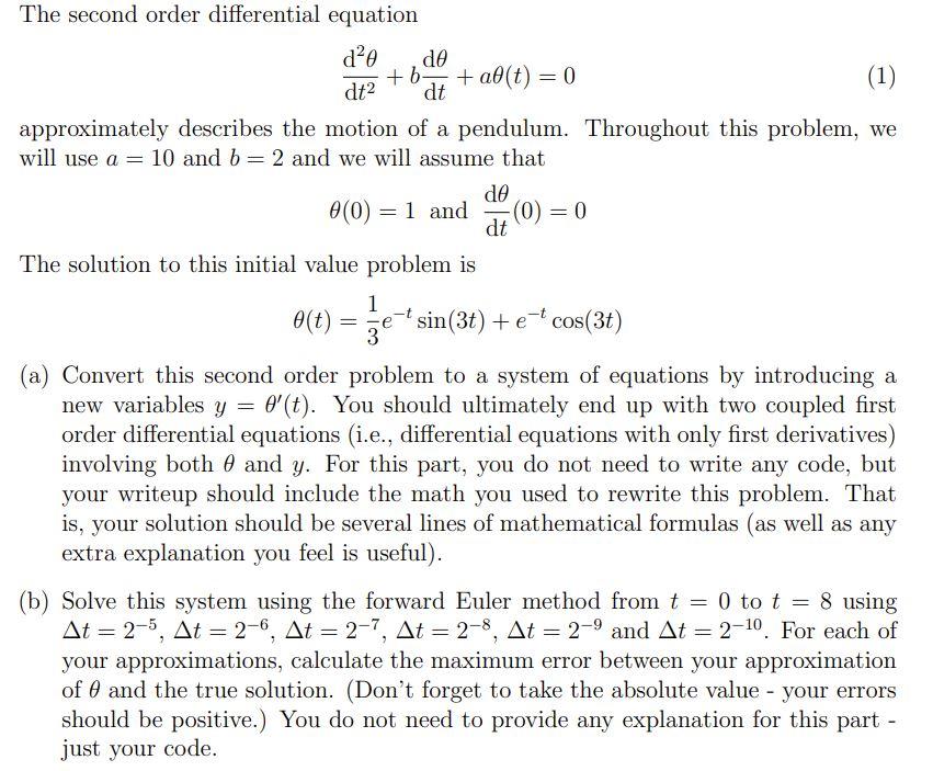 The second order differential equation | Chegg.com