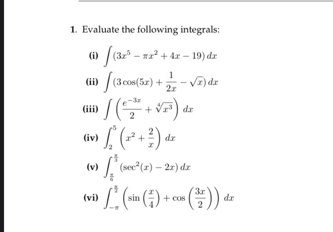 Solved 1. Evaluate the following integrals: (i) | Chegg.com