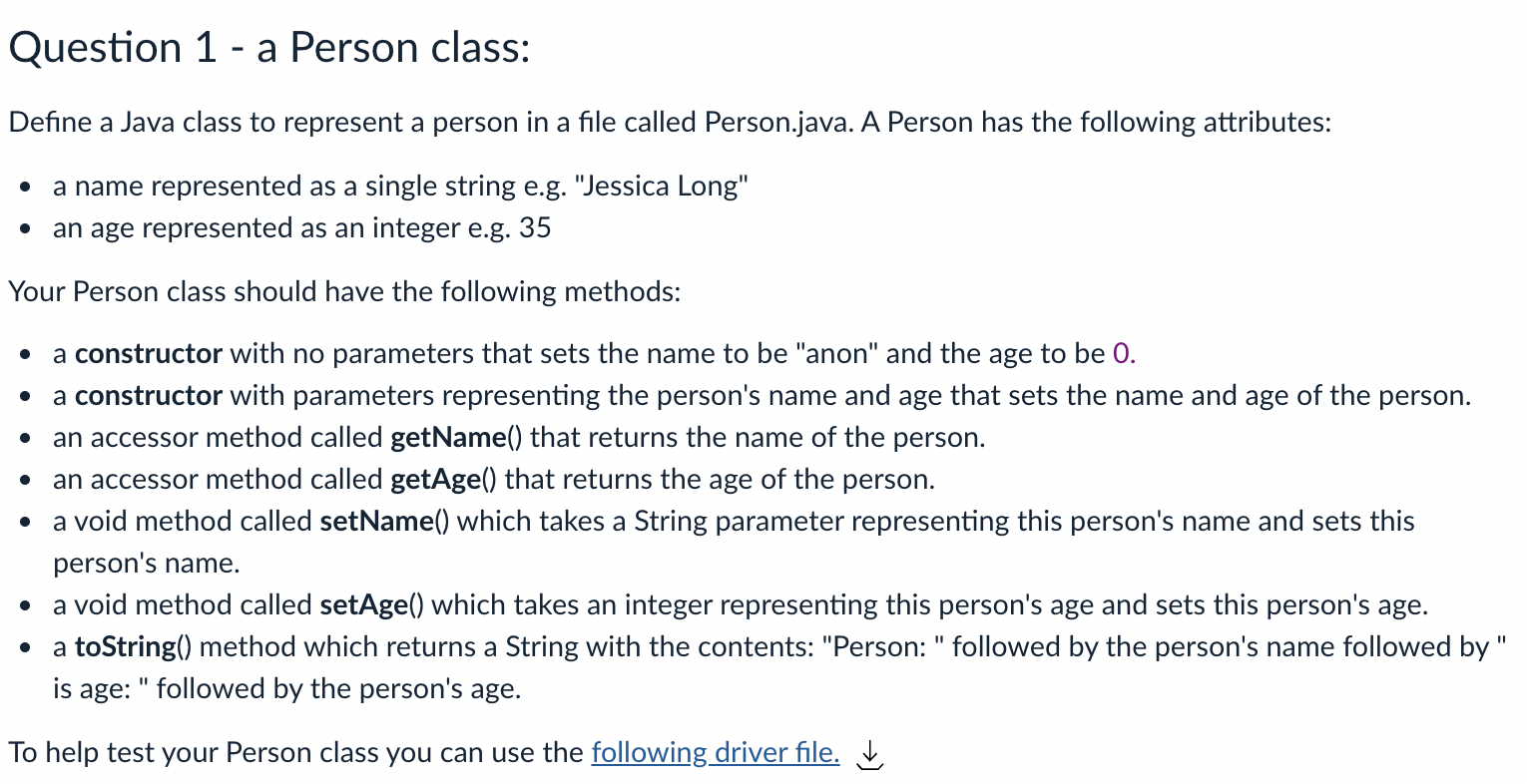 Solved public class PersonDriver{ public static void | Chegg.com