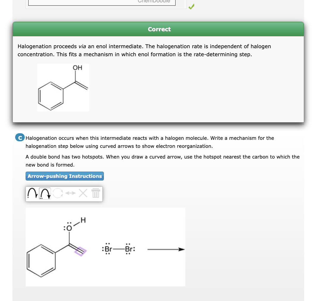 Solved remDoodle Correct Halogenation proceeds via an enol | Chegg.com