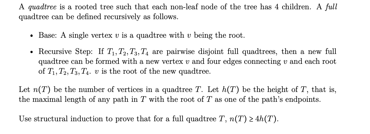 Solved A quadtree is a rooted tree such that each non-leaf | Chegg.com