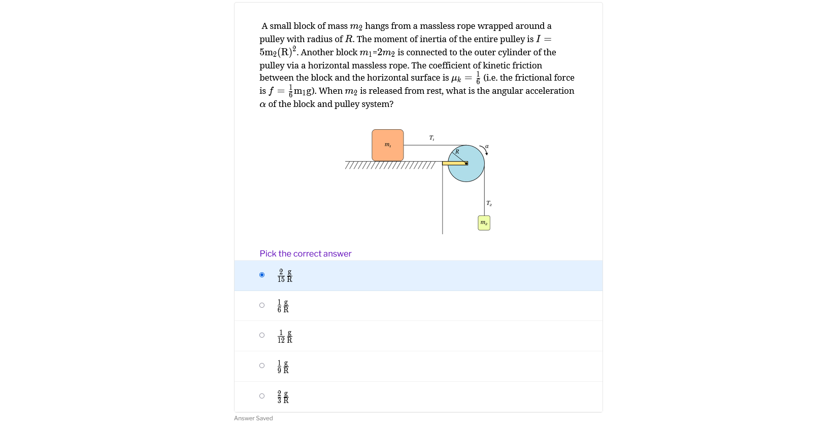 Solved A small block of mass m2 hangs from a massless rope | Chegg.com
