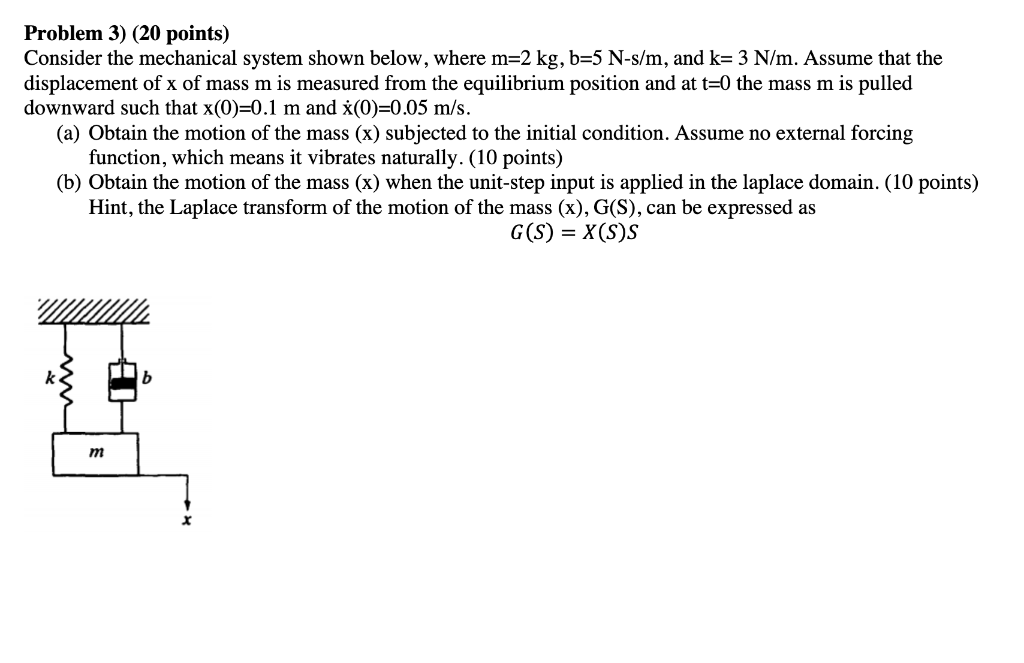 Solved Problem 3) (20 points) Consider the mechanical system | Chegg.com