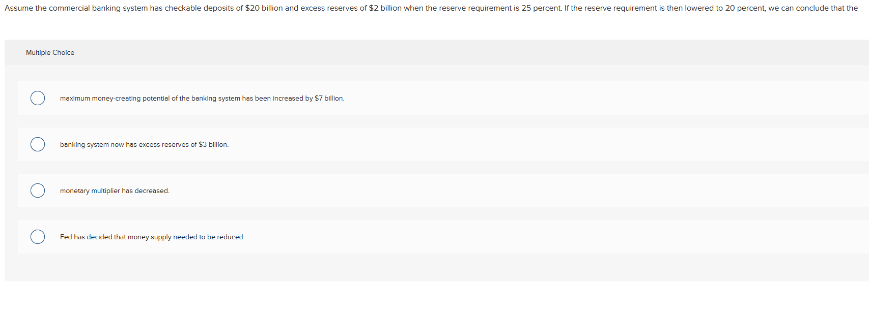 Solved Multiple Choicemaximum money-creating potential of | Chegg.com