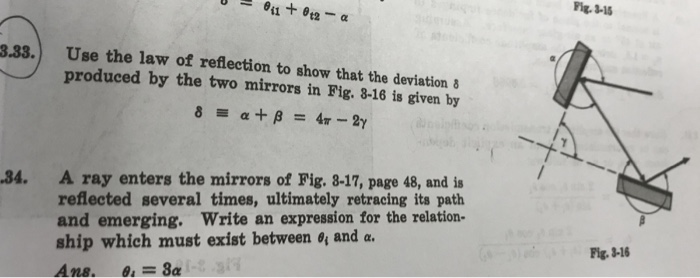 Solved Fig. 3-15 3.33. Use the law of reflection to show | Chegg.com