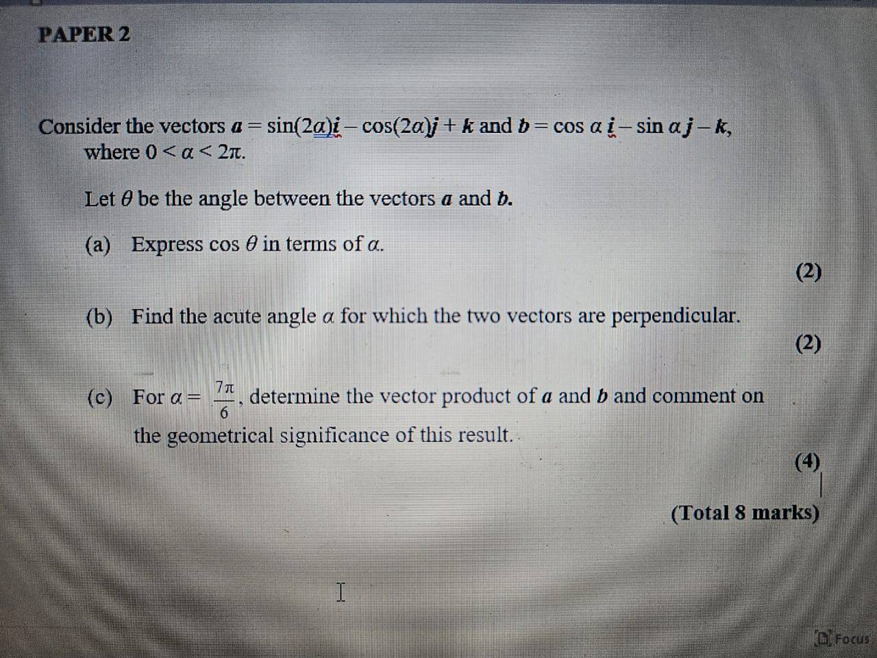Solved PAPER 2Consider the vectors and | Chegg.com