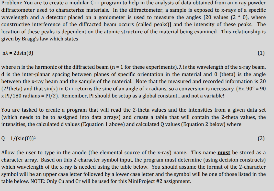 Solved Problem: You are to create a modular C++ program to | Chegg.com