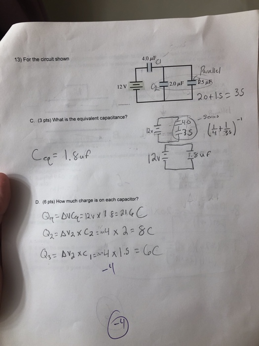 Solved 13) For the circuit shown 4.0 μ . Paealed 2.5 pB 2.0 | Chegg.com