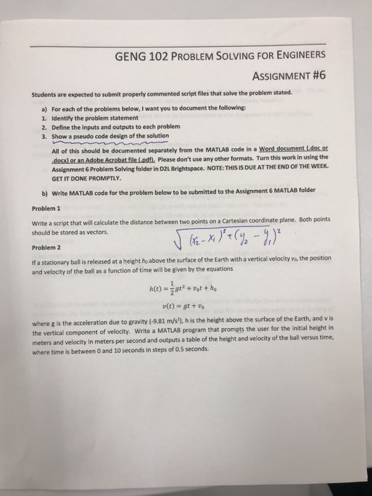 Solved GENG 102 PROBLEM SOLVING FOR ENGINEERS ASSIGNMENT #6 | Chegg.com