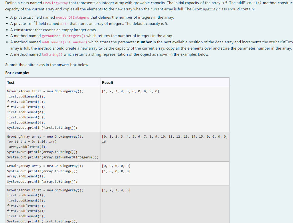 Solved Define a class named GrowingArray that represents an | Chegg.com