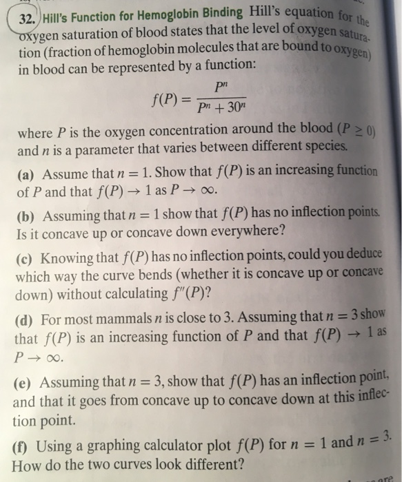Solved 32. Hill's Function for Hemoglobin Binding Hill's | Chegg.com