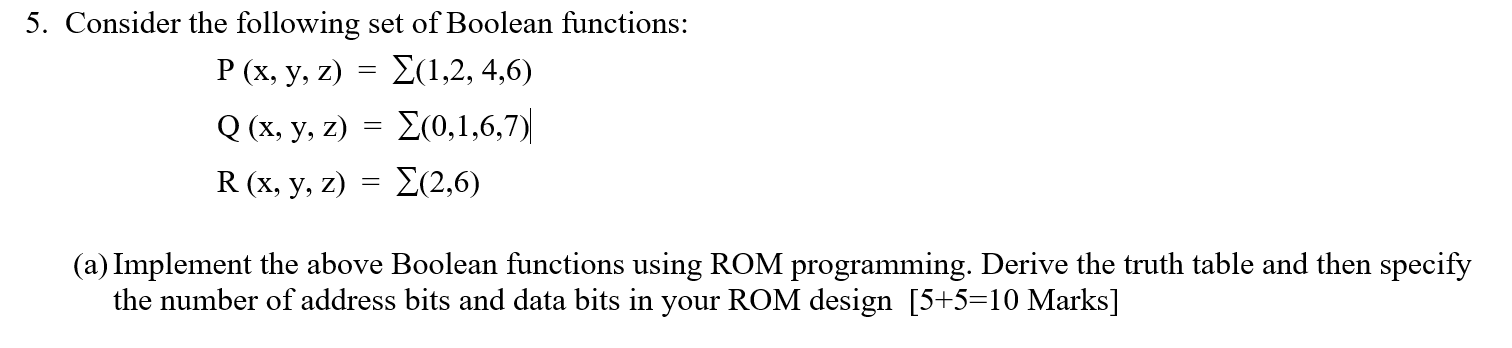Solved 5. Consider the following set of Boolean functions: P | Chegg.com