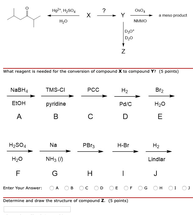 Solved Hg2+ H2SO4 ? Os04 Х Y a meso product H20 NMMO D₃O* | Chegg.com