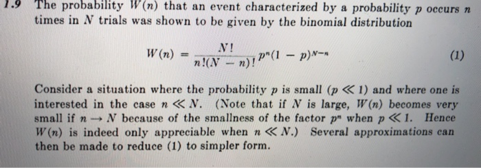 Solved 1.9 The probability W(n) that an event characterized | Chegg.com