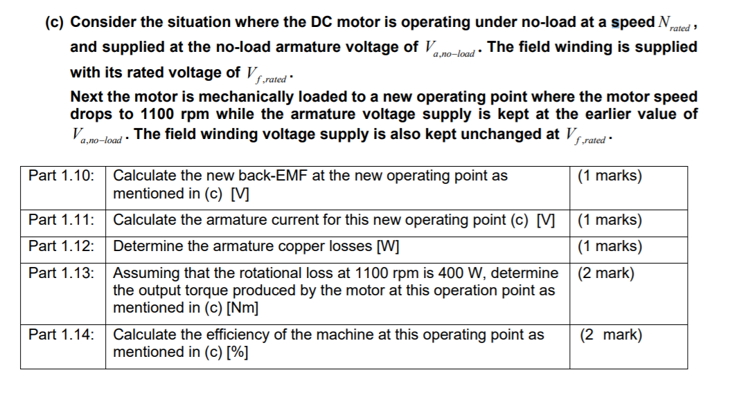 Solved DC motor no-load current at rated speed [A] Armature | Chegg.com