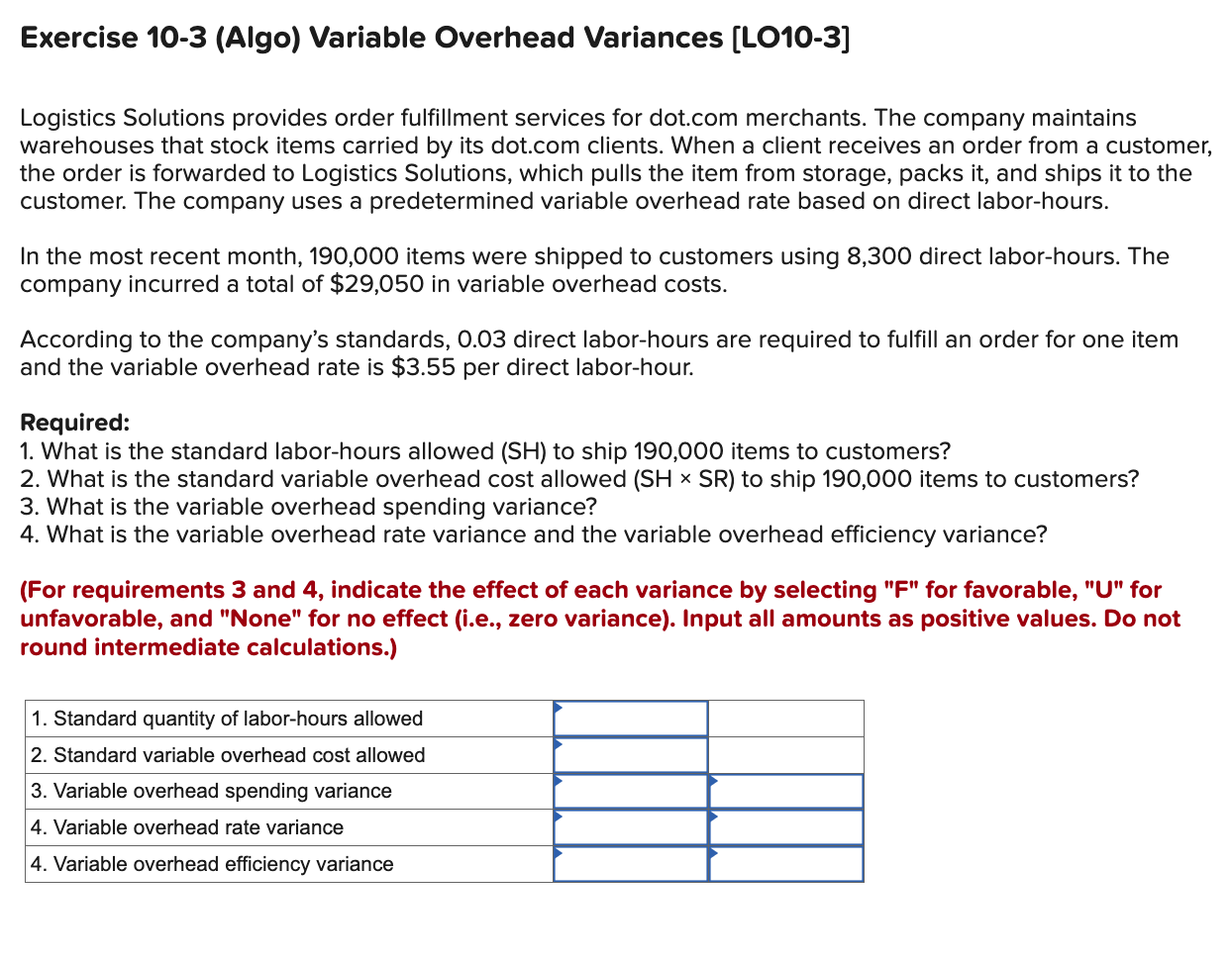 Solved Exercise 10-3 (Algo) Variable Overhead Variances | Chegg.com