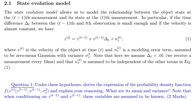 Solved 2.1 State evolution model The state evolution model | Chegg.com