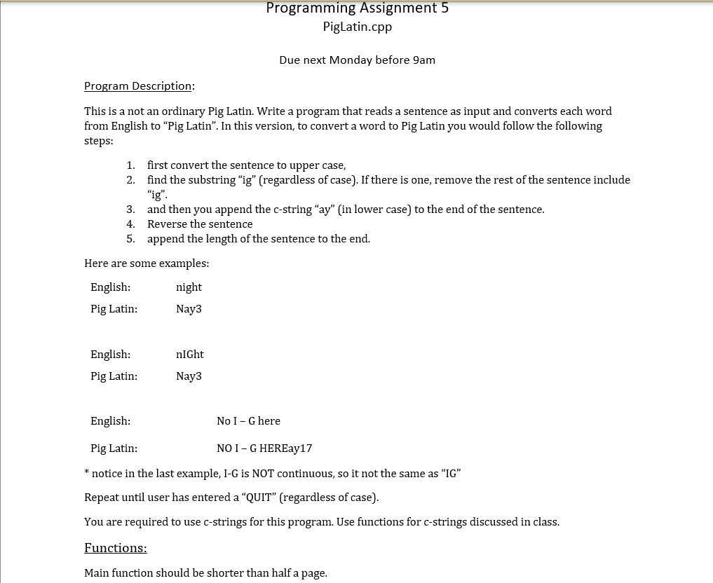 Solved Program Description: This is a not an ordinary Pig | Chegg.com