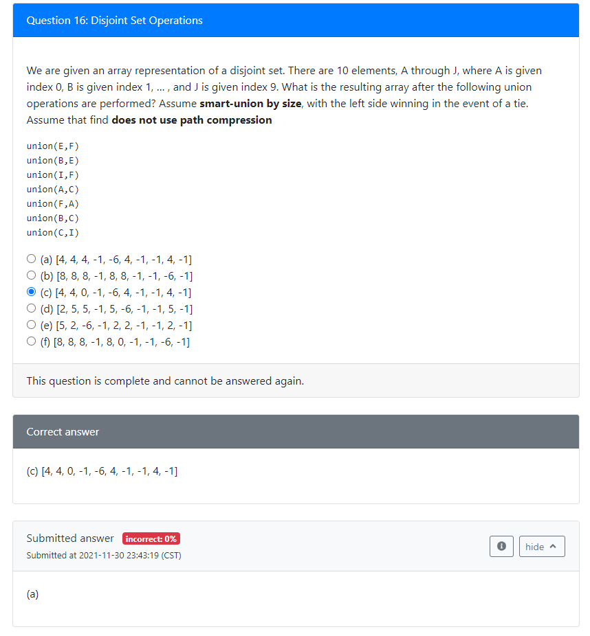 Solved Question 16: Disjoint Set Operations We are given an | Chegg.com