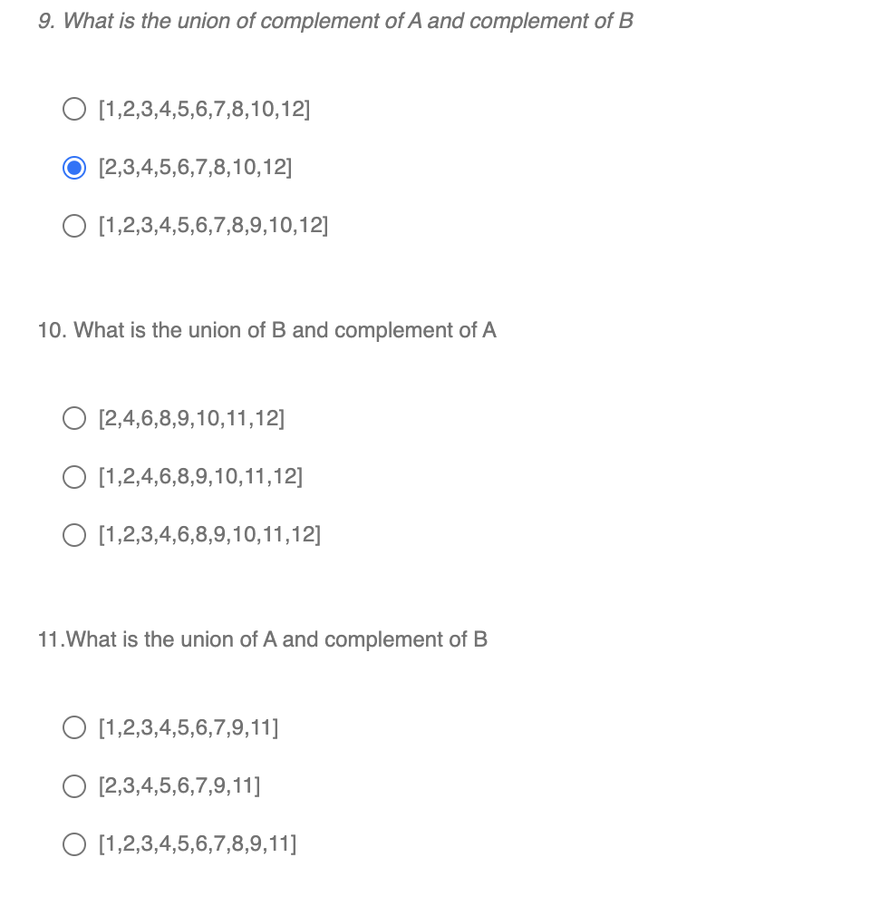 Solved 9. What is the union of complement of A and | Chegg.com