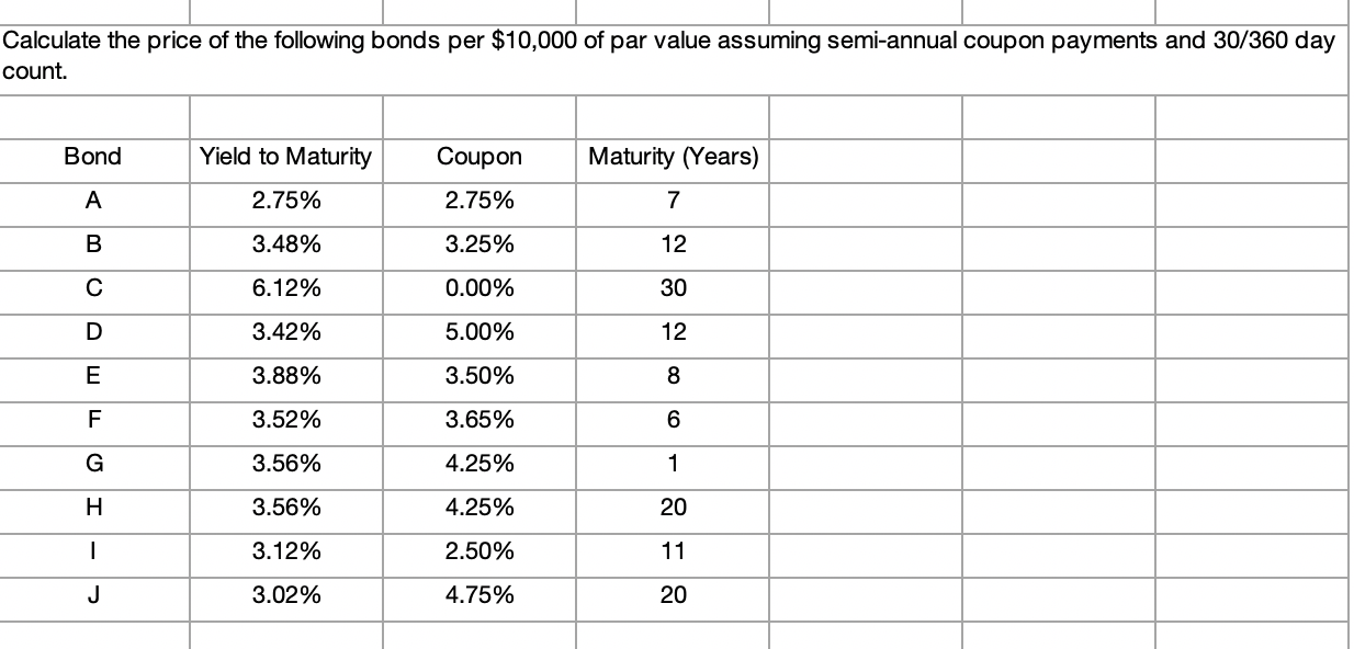 Solved Calculate the price of the following bonds per | Chegg.com