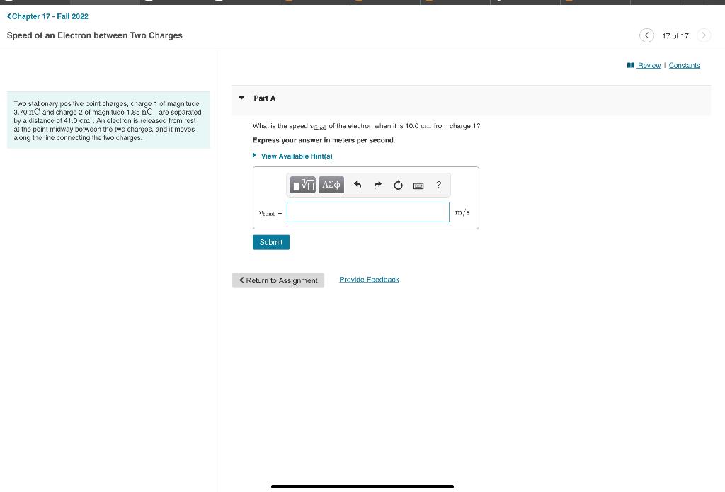 Solved Speed of an Electron between Two Charges Two | Chegg.com