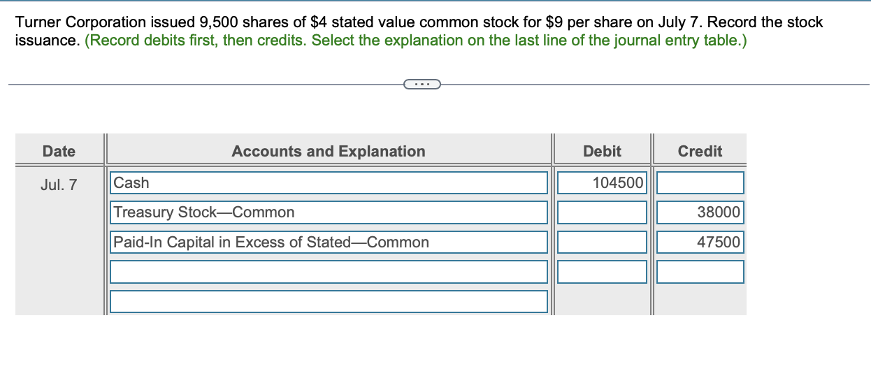 Solved Turner Corporation issued 9,500 ﻿shares of $4 ﻿stated | Chegg.com