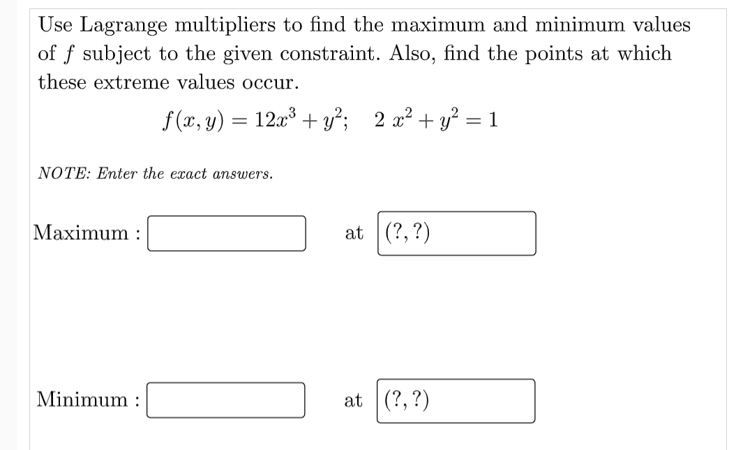 Solved Use Lagrange multipliers to find the maximum and | Chegg.com
