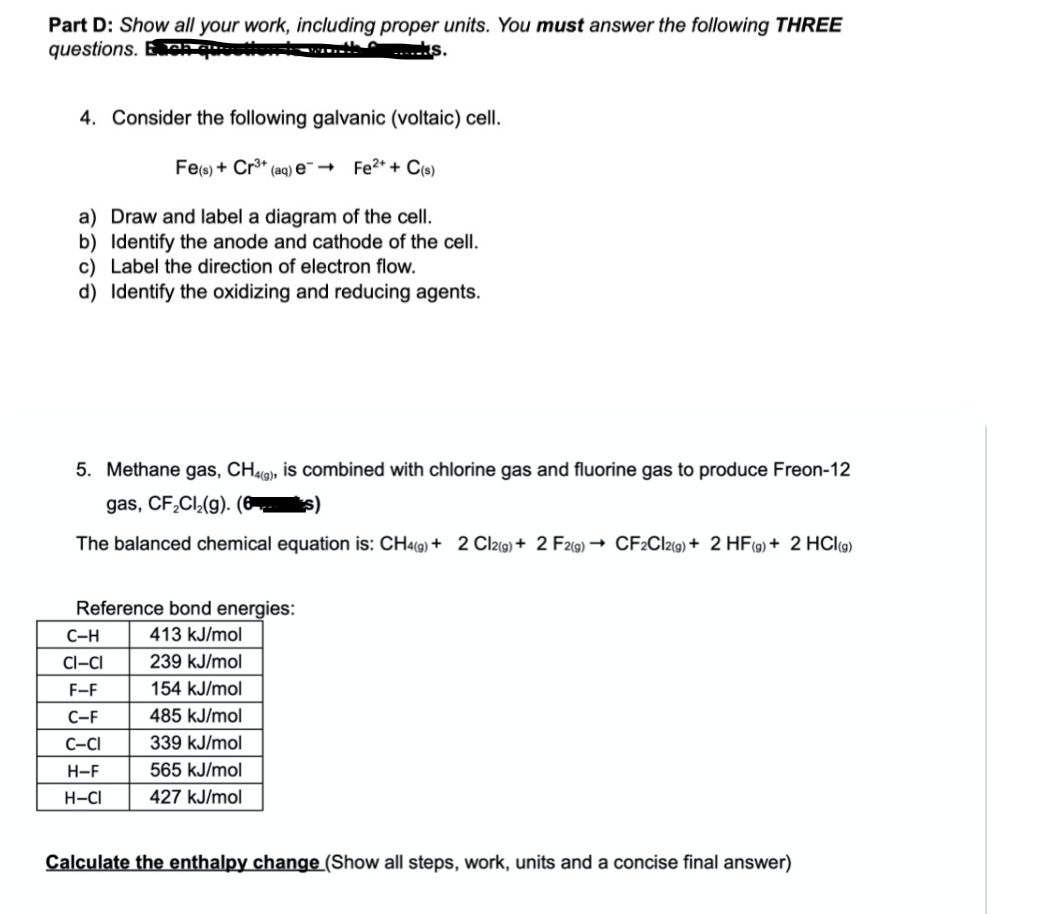 Solved Part D: Show all your work, including proper units. | Chegg.com