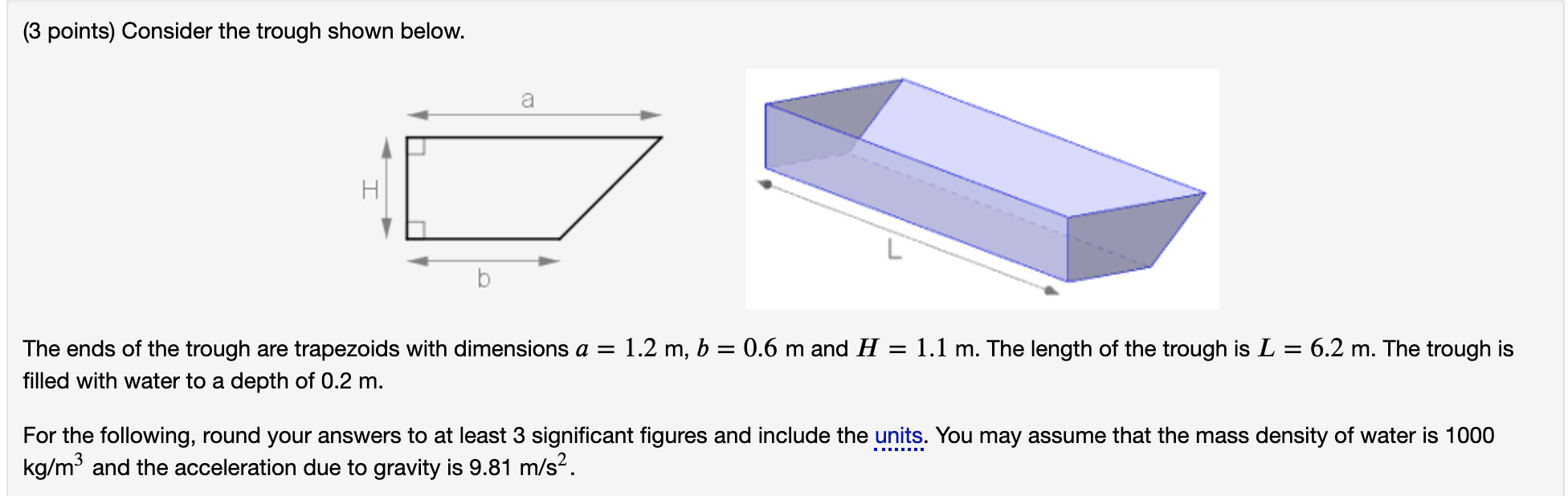 Solved (3 points) Consider the trough shown below. a Н. L b | Chegg.com