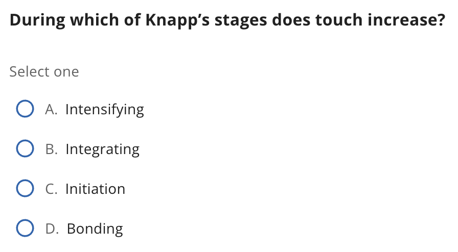 Solved During which of Knapp's stages does touch | Chegg.com