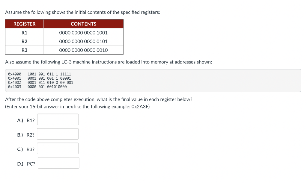 Solved Assume the following shows the initial contents of | Chegg.com