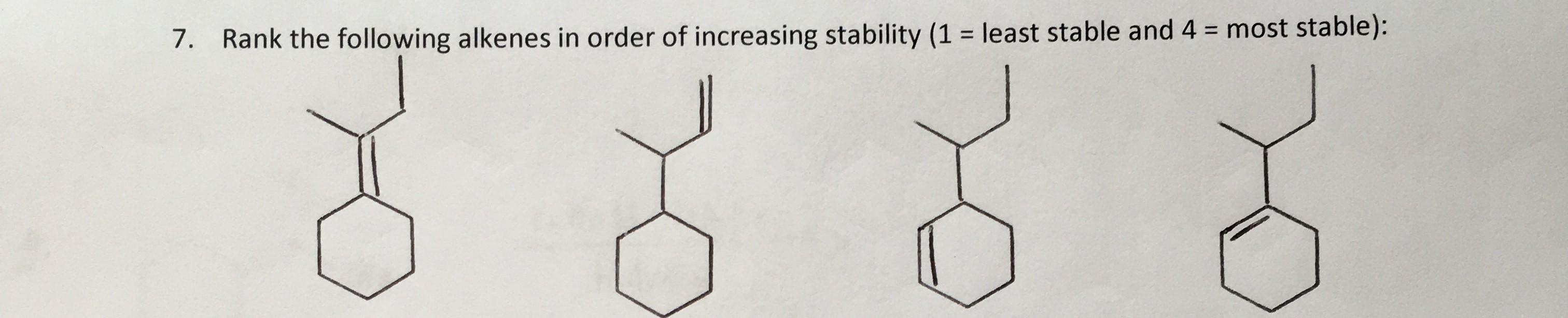 Solved 7. Rank the following alkenes in order of increasing | Chegg.com